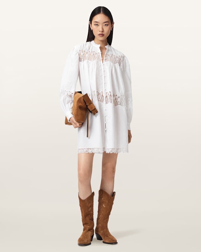 Talisa Linen Blend Lace Mini Dress White | ALLSAINTS